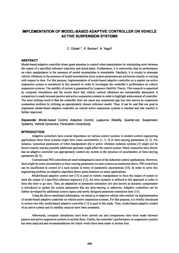 Pdf Implementation Of Model Based Adaptive Controller On Vehicle Active Suspension Systems