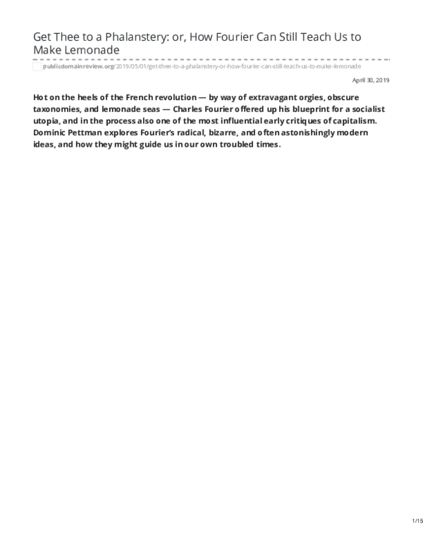 (PDF) Get Thee to a Phalanstery, or How Fourier Can Still Teach Us to ...