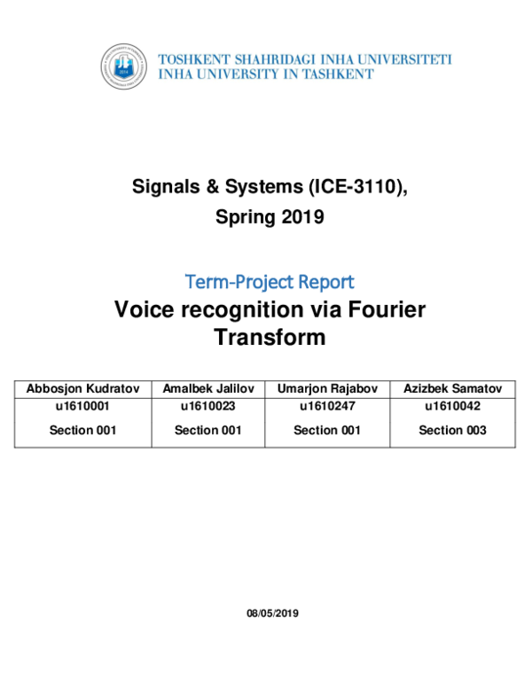 (PDF) Voice recognition via Fourier Transform