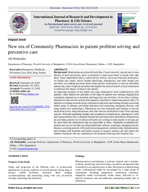 (PDF) New era of Community Pharmacists in patient problem solving and ...