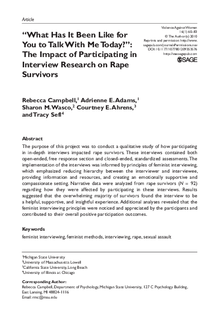 (PDF) What Has It Been Like for You to Talk With Me Today?": The Impact ...