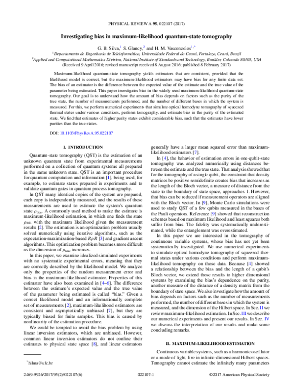 (PDF) Investigating bias in maximum-likelihood quantum-state tomography