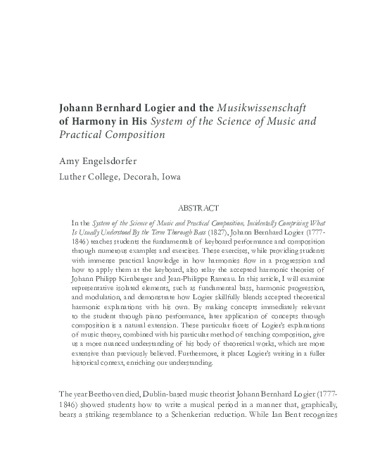 (PDF) Johann Bernhard Logier and the Musikwissenschaft of Harmony in ...
