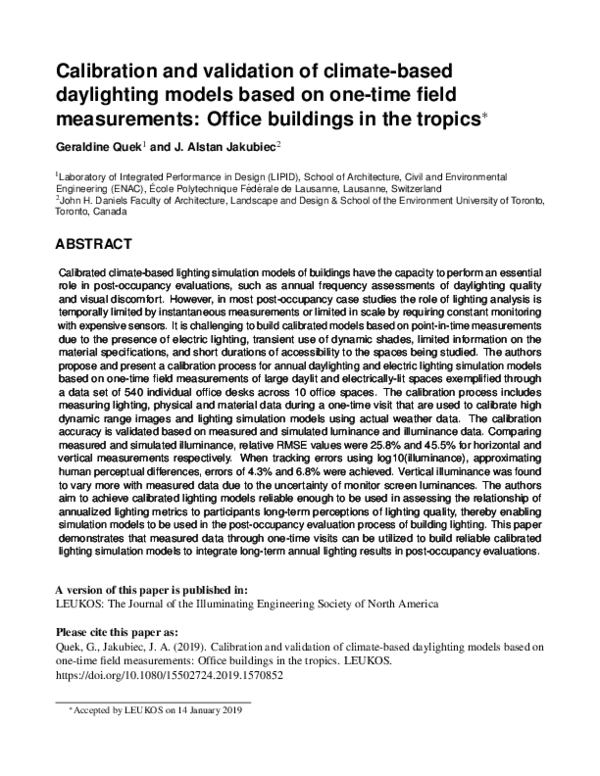 (PDF) Calibration and validation of climate-based daylighting models ...