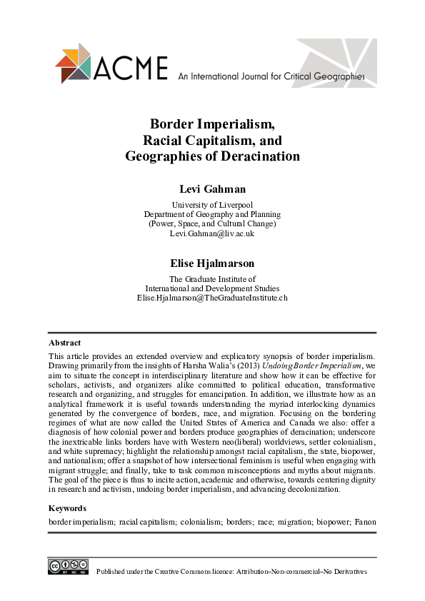 (PDF) Border Imperialism, Racial Capitalism, and Geographies of ...