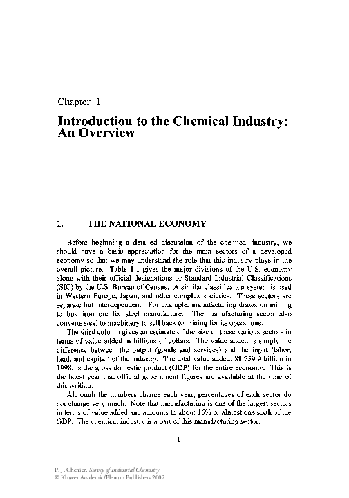 (PDF) Introduction to the Chemical Industry: An Overview