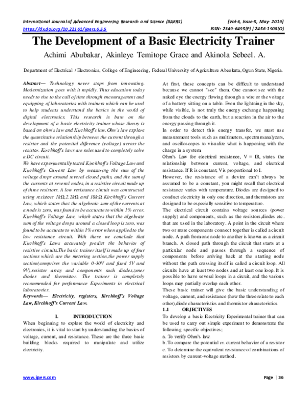 (PDF) The Development of a Basic Electricity Trainer