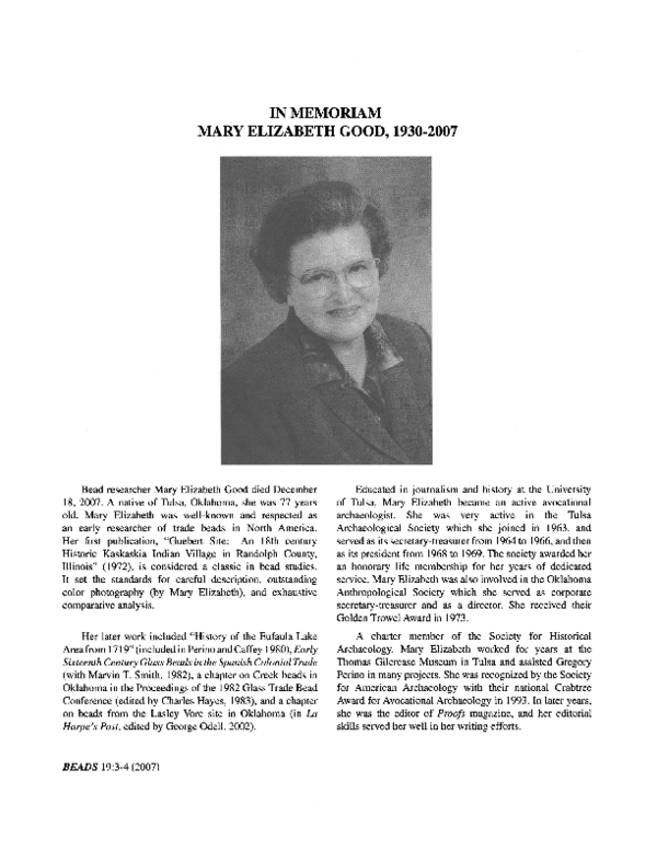 (PDF) Marvin T. Smith -- In Memoriam: Mary Elizabeth Good, 1930-2007