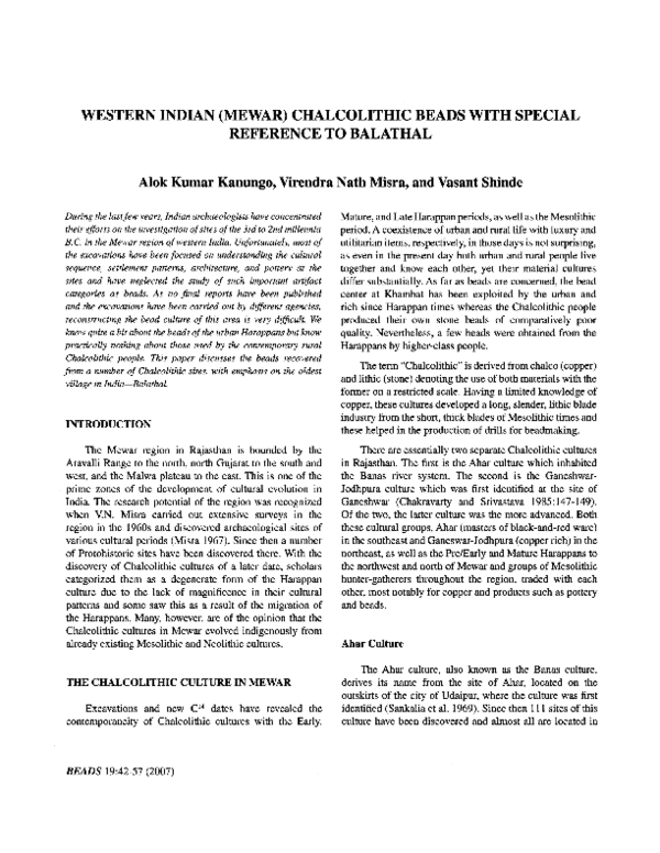 (PDF) Kanungo, Misra, and Shinde -- Western Indian (Mewar) Chalcolithic ...