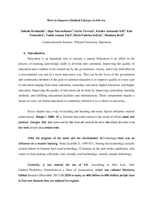 (DOC) How to Improve Student Literacy in 4.0 era
