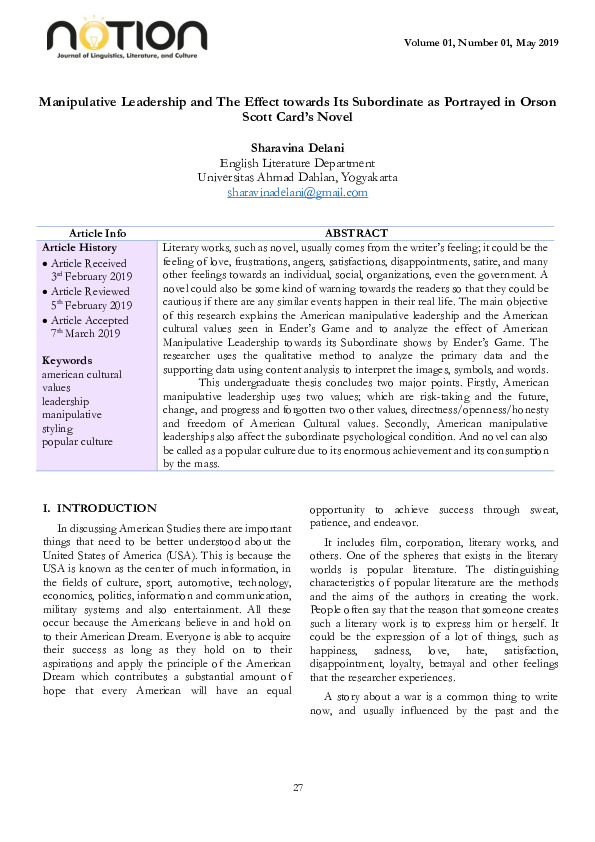 (PDF) Manipulative Leadership and The Effect towards Its Subordinate as ...