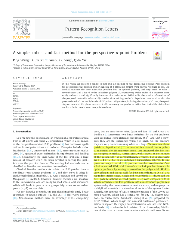(PDF) A simple, robust and fast method for the perspective-n -point Problem