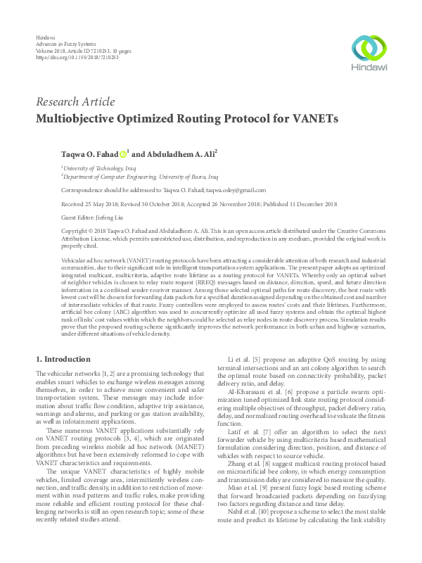 Pdf Multiobjective Optimized Routing Protocol For Vanets