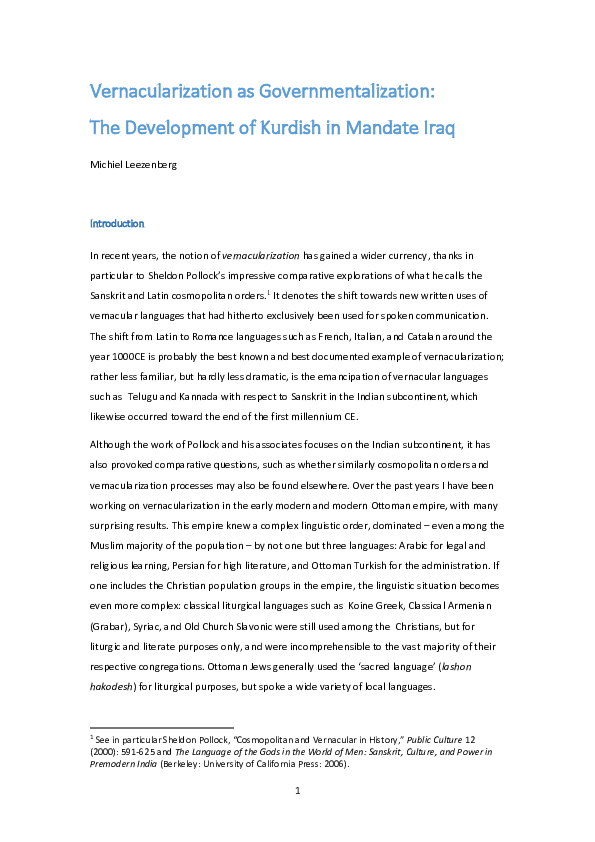 (PDF) Vernacularization as Governmentalization: The Development of ...