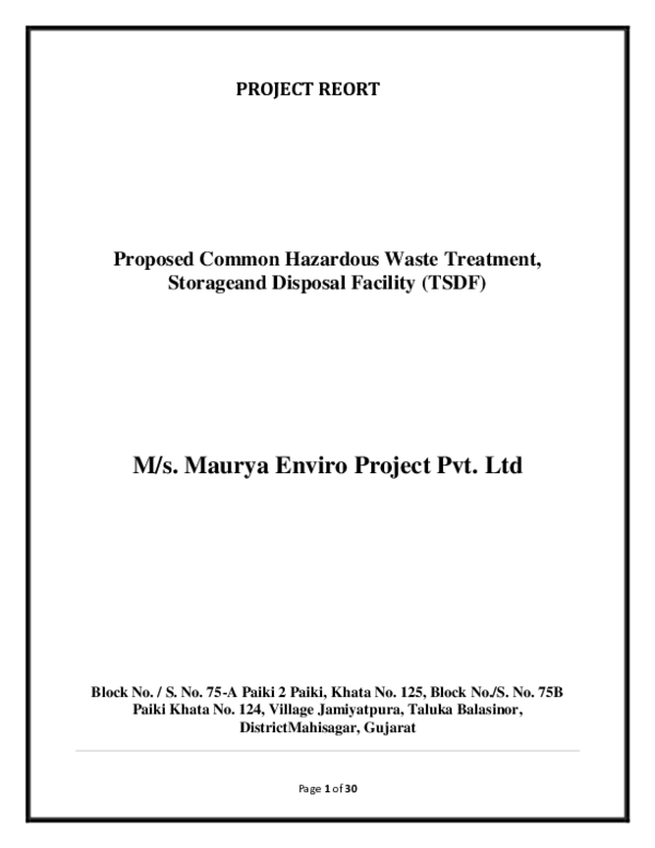 (DOC) Maurya Project Report Proposed Common Hazardous Waste Treatment