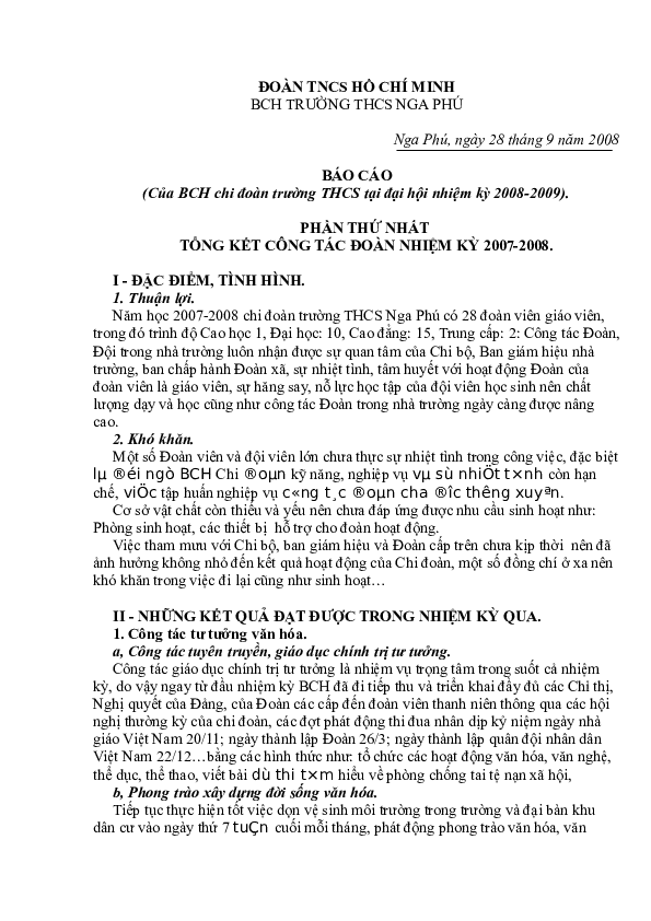 (DOC) ĐOÀN TNCS H CHÍ MINH PH N TH NH T T NG K T CÔNG TÁC ĐOÀN NHI M KỲ 2007-2008