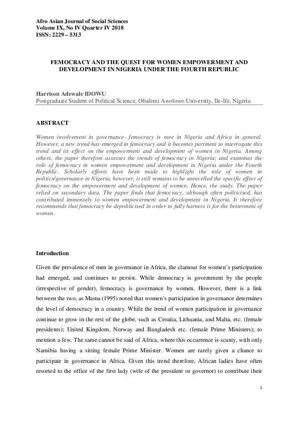 (PDF) FEMOCRACY AND THE QUEST FOR WOMEN EMPOWERMENT AND DEVELOPMENT IN ...