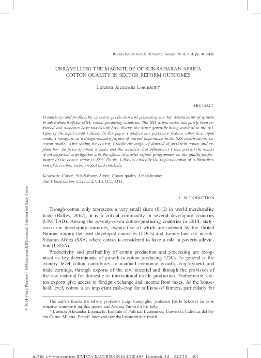 (PDF) UNRAVELLING THE MAGNITUDE OF SUB-SAHARAN AFRICA COTTON QUALITY IN ...