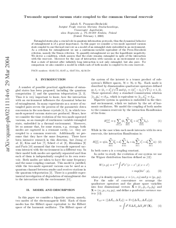(PDF) Two-mode squeezed vacuum state coupled to the common thermal ...