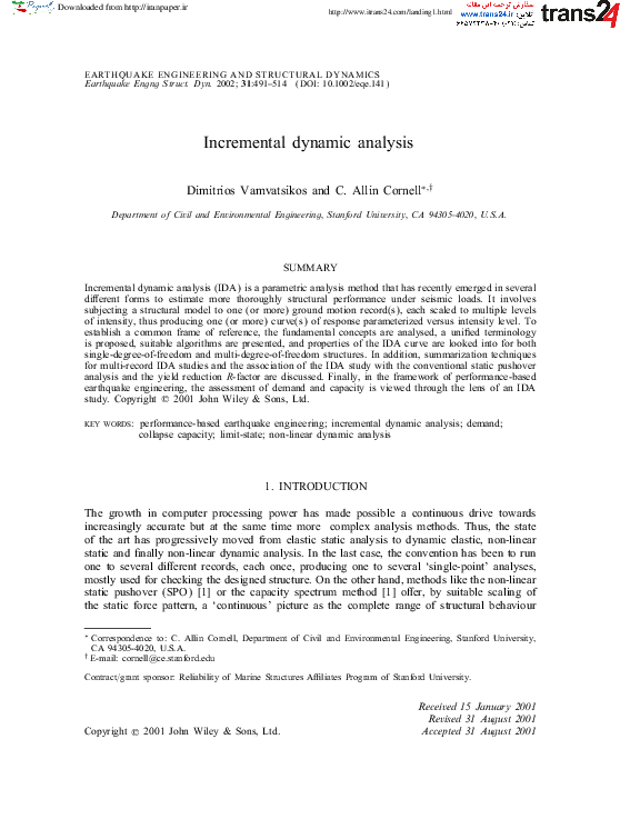 (PDF) EARTHQUAKE ENGINEERING AND STRUCTURAL DYNAMICS Incremental dynamic analysis