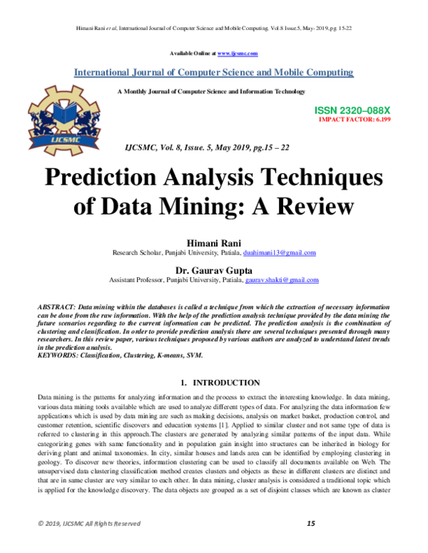 (PDF) Prediction Analysis Techniques of Data Mining: A Review