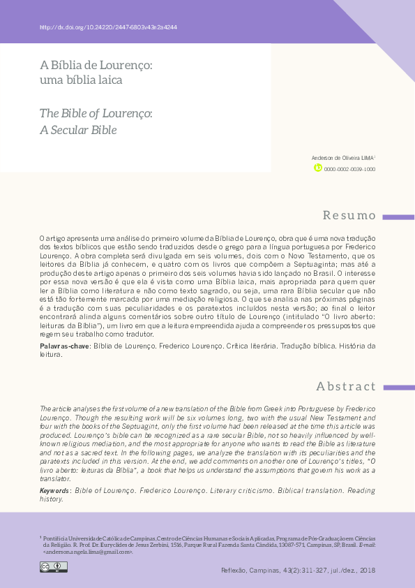 (PDF) A Bíblia de Lourenço: uma Bíblia laica (The Bible of Lourenço: A ...