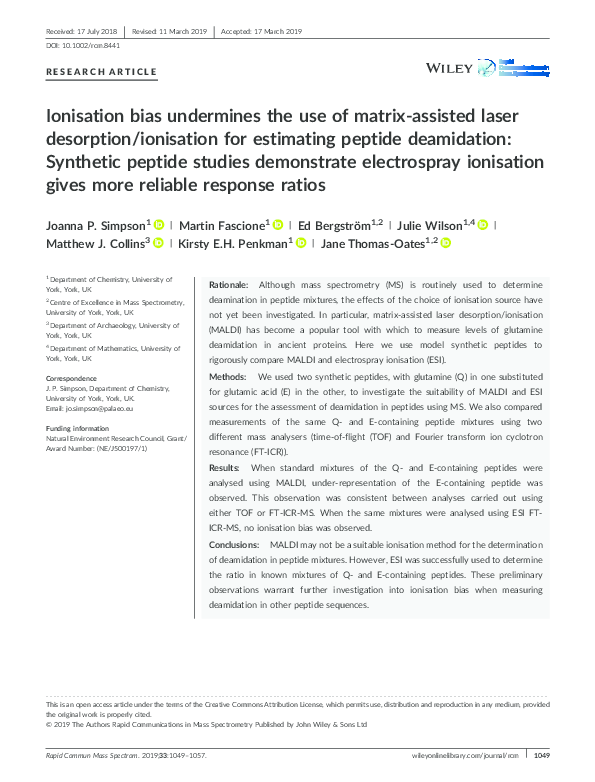 (PDF) Ionisation bias undermines the use of matrix-assisted laser ...