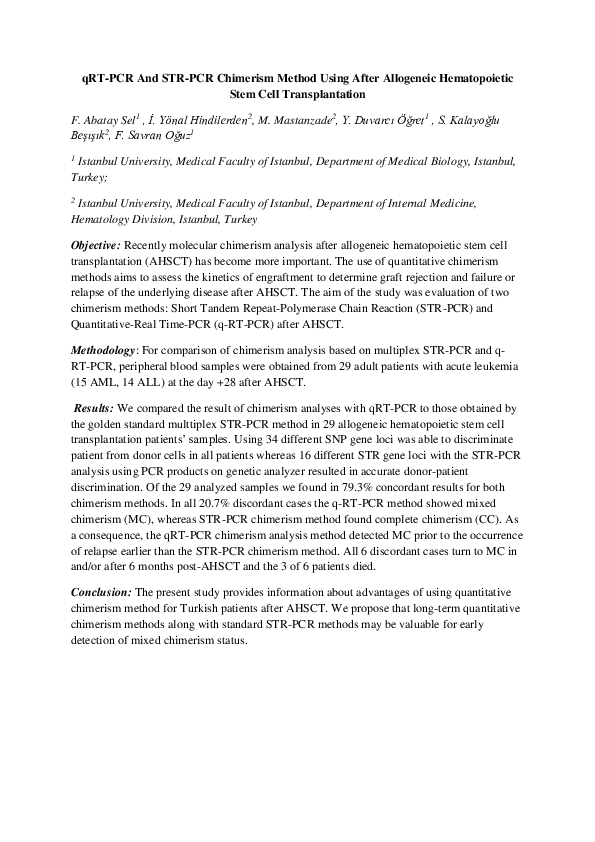 (DOC) qRT-PCR And STR-PCR Chimerism Method Using After Allogeneic ...