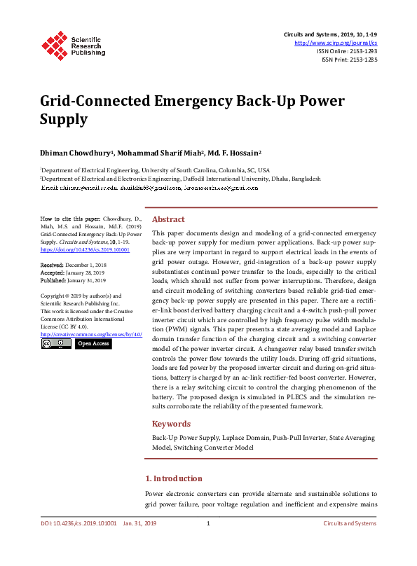(PDF) Grid-Connected Emergency Back-Up Power Supply