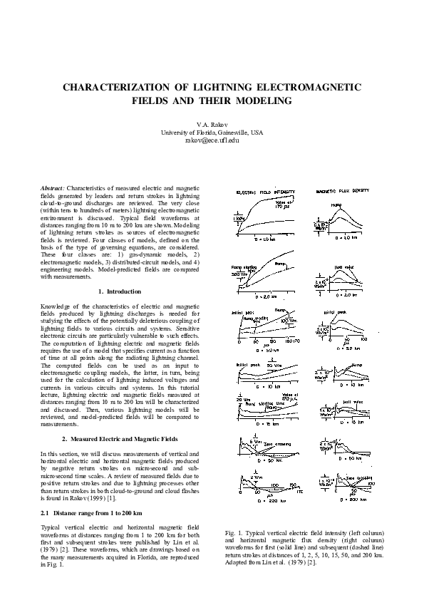 (PDF) CHARACTERIZATION OF LIGHTNING ELECTROMAGNETIC FIELDS AND THEIR MODELING