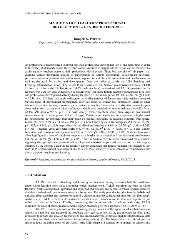 (PDF) MATHEMATICS TEACHERS' PROFESSIONAL DEVELOPMENT -GENDER DIFFERENCE