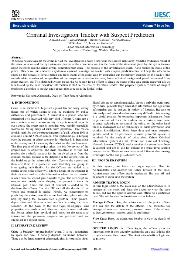 (PDF) Criminal Investigation Tracker with Suspect Prediction