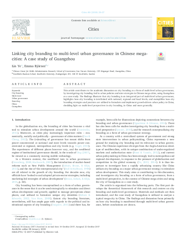 (PDF) Linking city branding to multi-level urban governance in Chinese ...