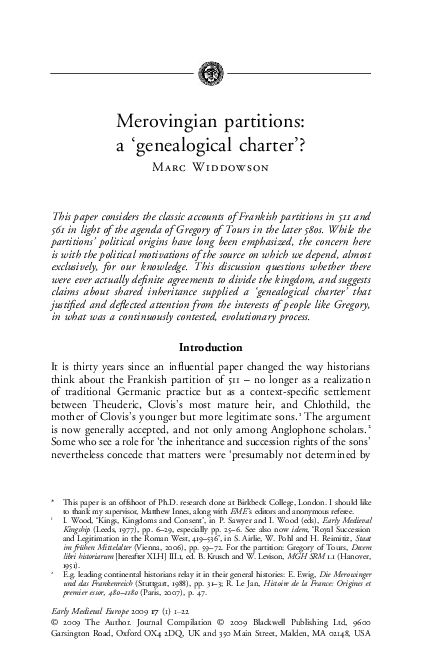 (PDF) Merovingian partitions: a 'genealogical charter' | Marc Widdowson ...
