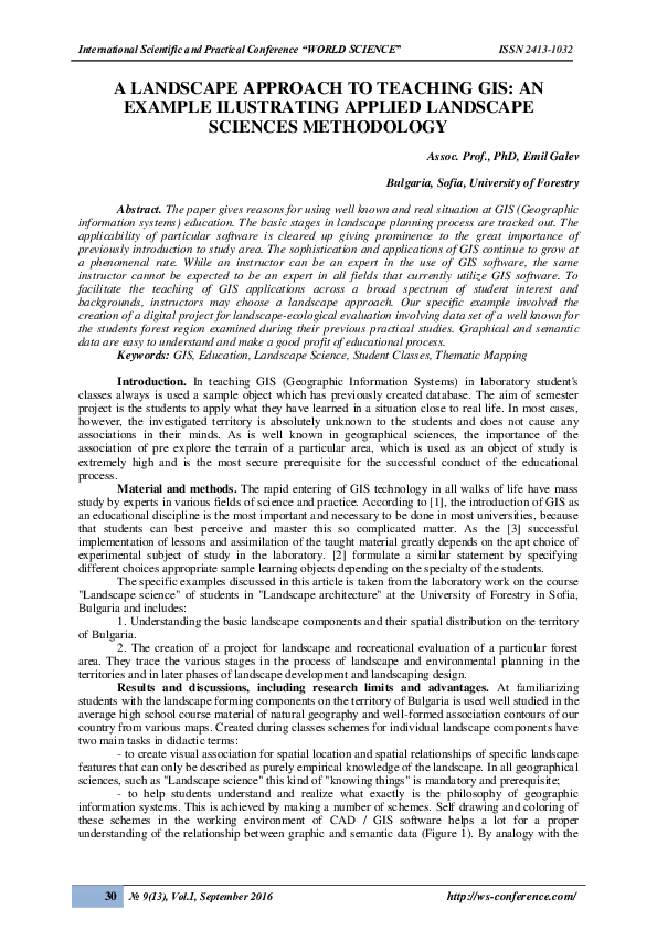 (PDF) A LANDSCAPE APPROACH TO TEACHING GIS: AN EXAMPLE ILUSTRATING ...