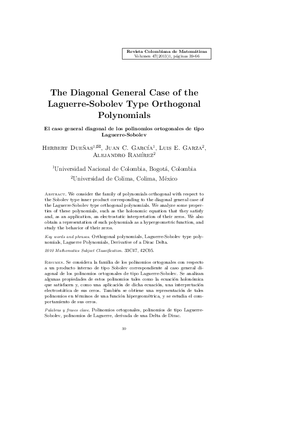 Pdf The Diagonal General Case Of The Laguerre Sobolev Type Orthogonal Polynomials