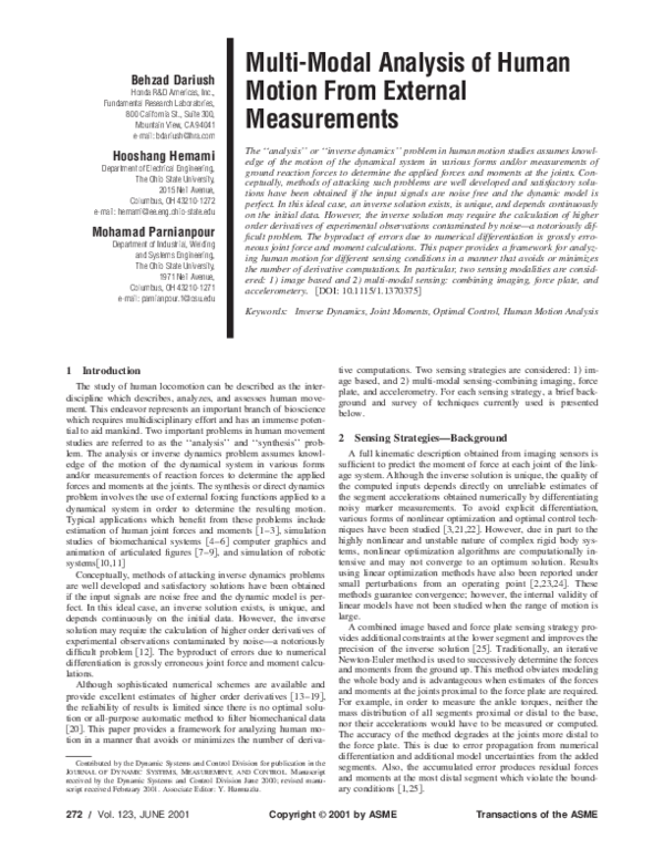 (PDF) Multi-Modal Analysis of Human Motion From External Measurements