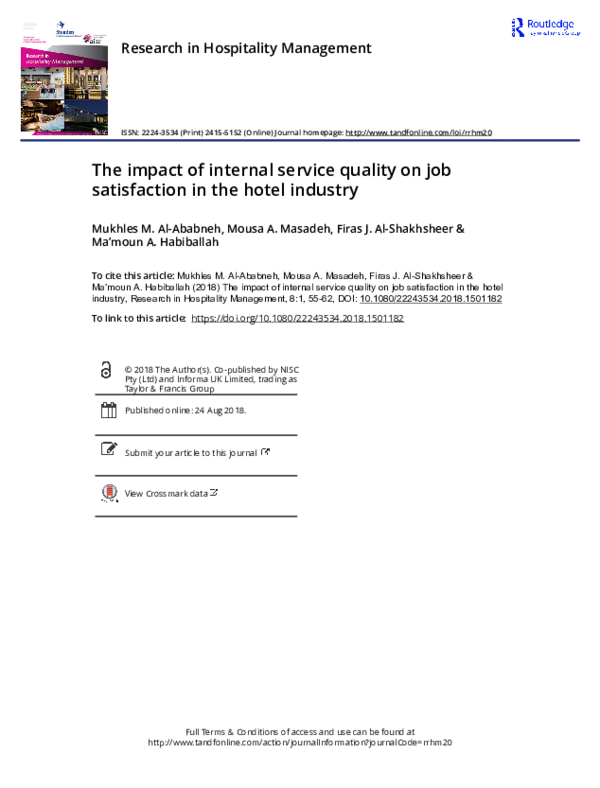 (PDF) The impact of internal service quality on job satisfaction in the ...