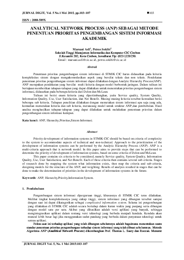 (PDF) ANALYTICAL NETWORK PROCESS (ANP) SEBAGAI METODE PENENTUAN PRIORITAS PENGEMBANGAN SISTEM ...