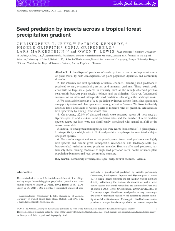 (PDF) Seed predation by insects across a tropical forest precipitation ...