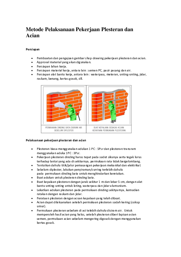 (DOC) Metode Pelaksanaan Pekerjaan Plesteran dan Acian