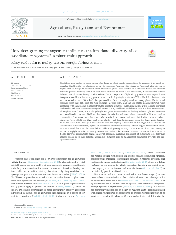 Pdf How Does Grazing Management Influence The Functional Diversity Of