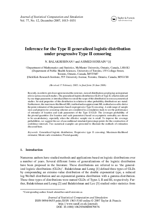 Pdf Inference For The Type Ii Generalized Logistic Distribution Under