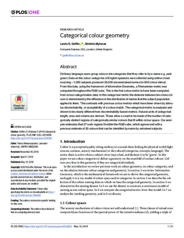 (PDF) Color Categories and Geometry in RGB Space