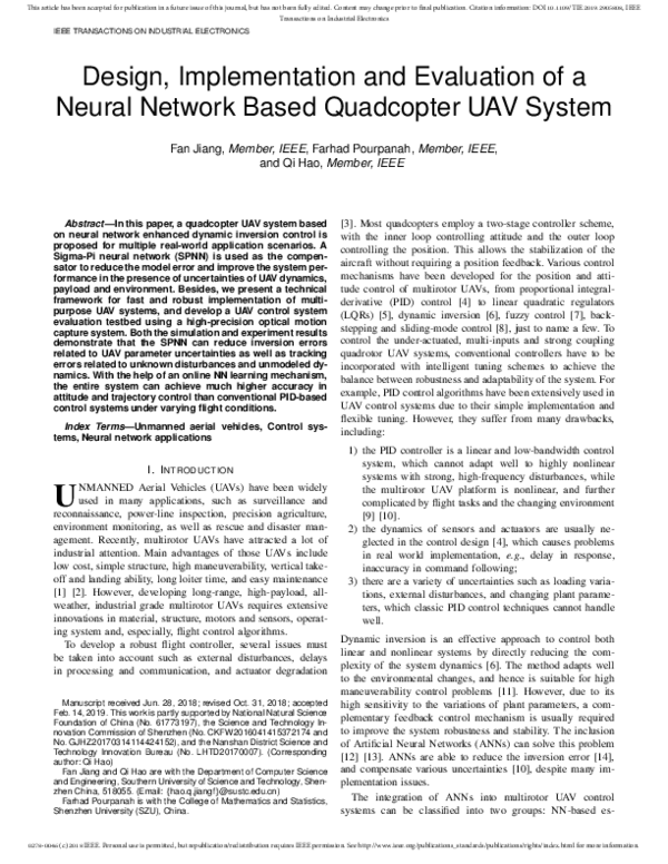 (PDF) Design, Implementation and Evaluation of a Neural Network Based Quadcopter UAV System