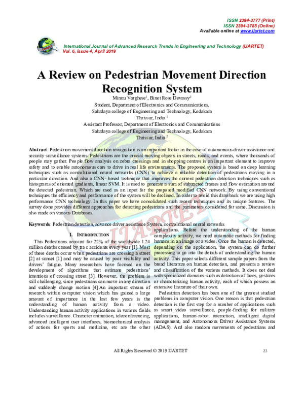 (PDF) A Review on Pedestrian Movement Direction Recognition System