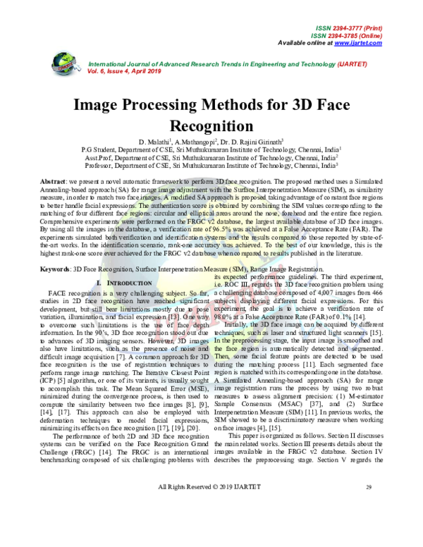 (PDF) Image Processing Methods for 3D Face Recognition