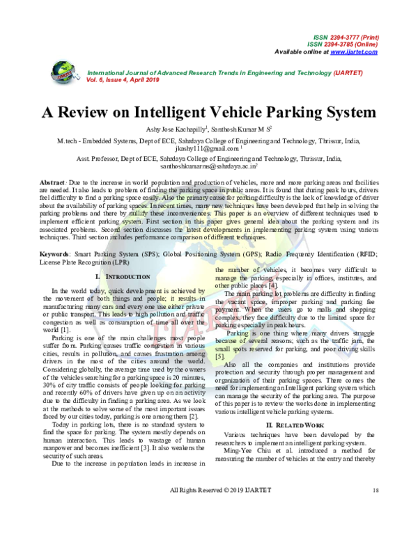 (PDF) A Review on Intelligent Vehicle Parking System