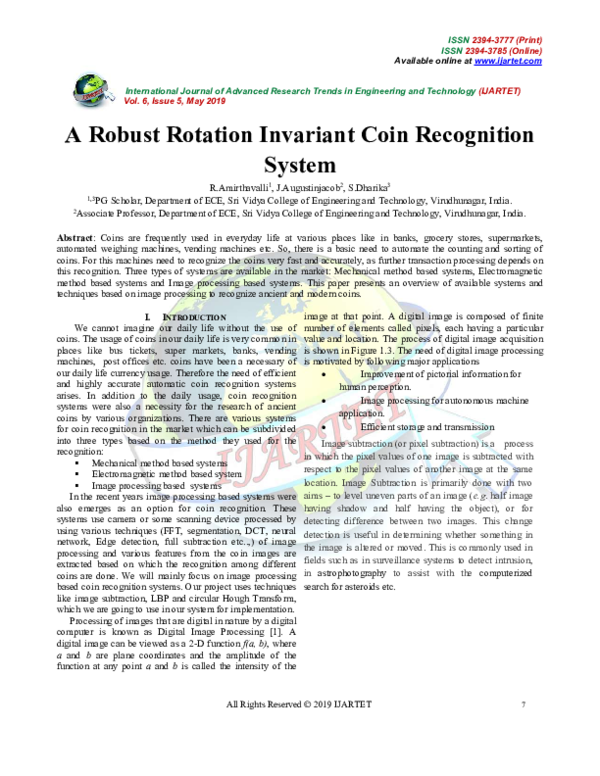 (PDF) A Robust Rotation Invariant Coin Recognition System | IJARTET Journal - Academia.edu