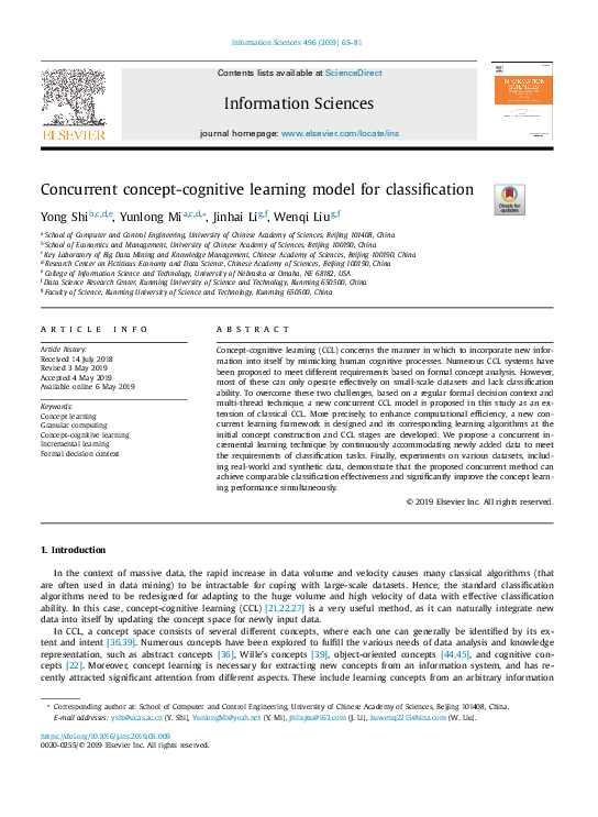 (PDF) Concurrent concept-cognitive learning model for classification